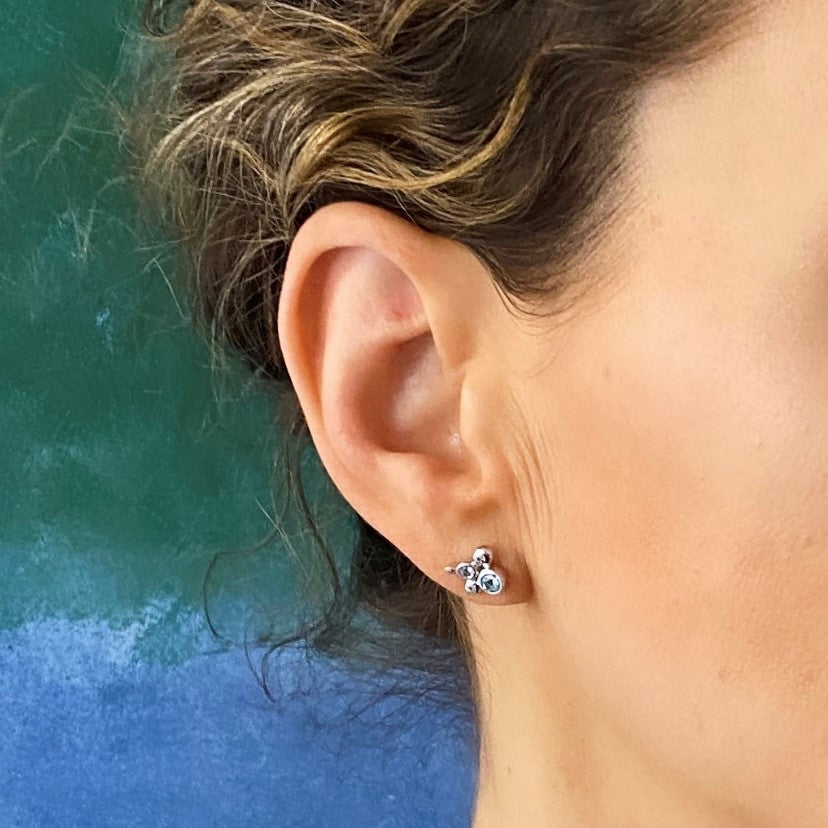 EAR STUDS with Paraiba Apatite and Aquamarine – the blue escape